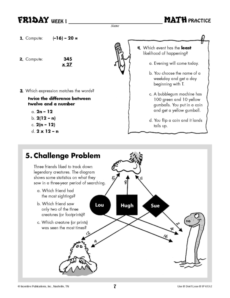 Daily Math Practice Grade 7 Use It Don t Lose It World Book Daily Math Practice Grade 7 Use It Don t Lose It World Book